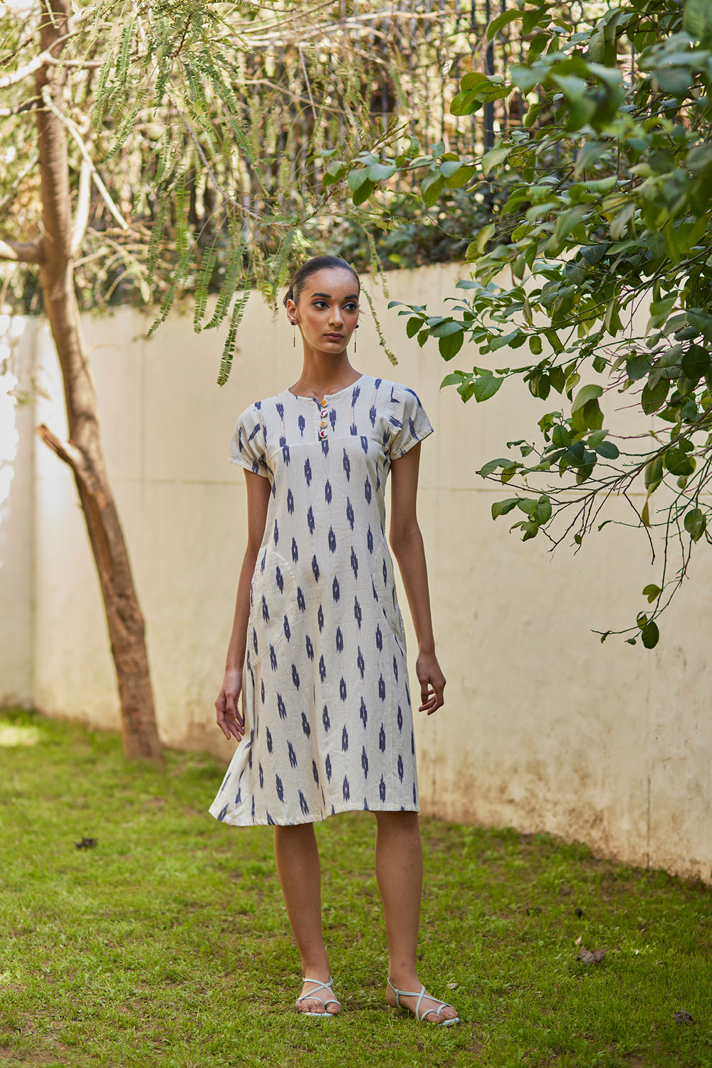 Short Sleeves White Ikat Dress – Aab label